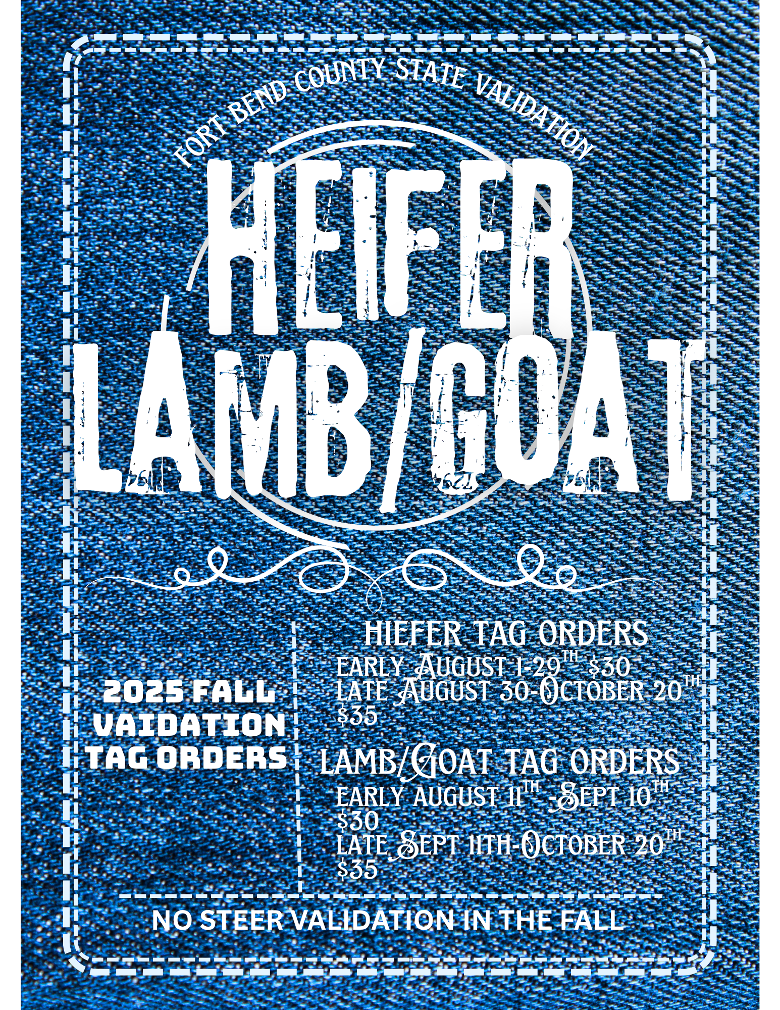 Late Heifer Tags for 2025 Fall Validation - Fort Bend 4-H