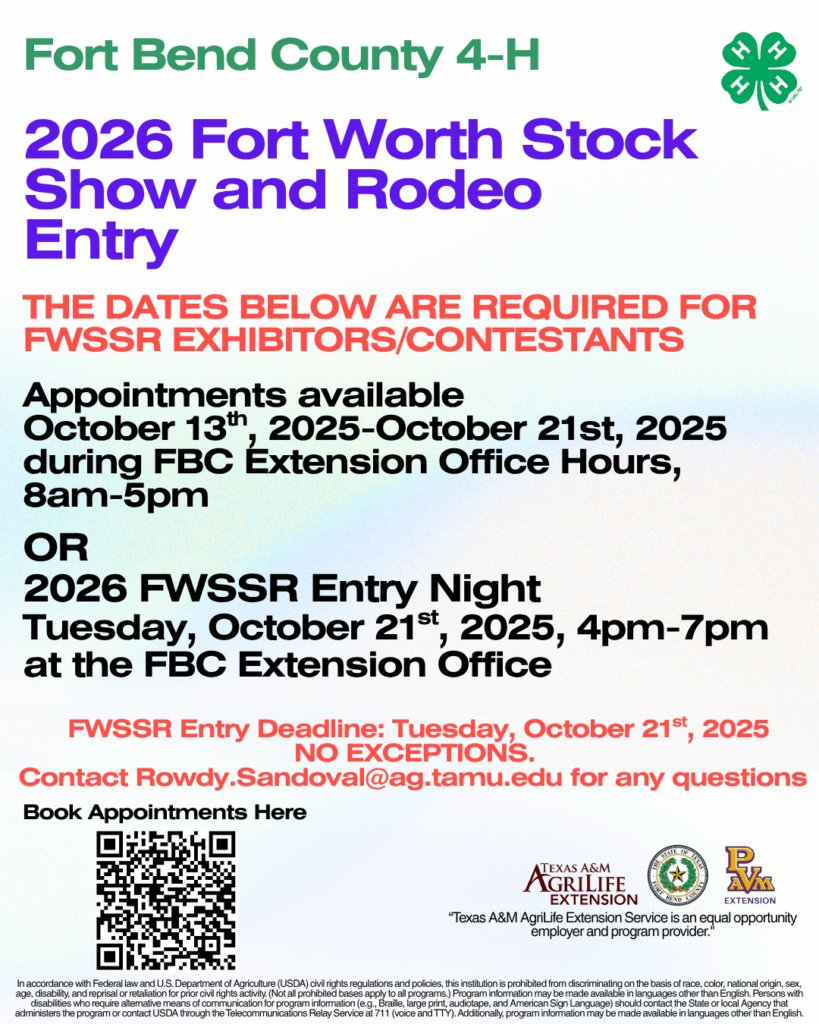 2026 Fort Worth Stock Show and Rodeo Entry Appointments - Fort Bend 4-H