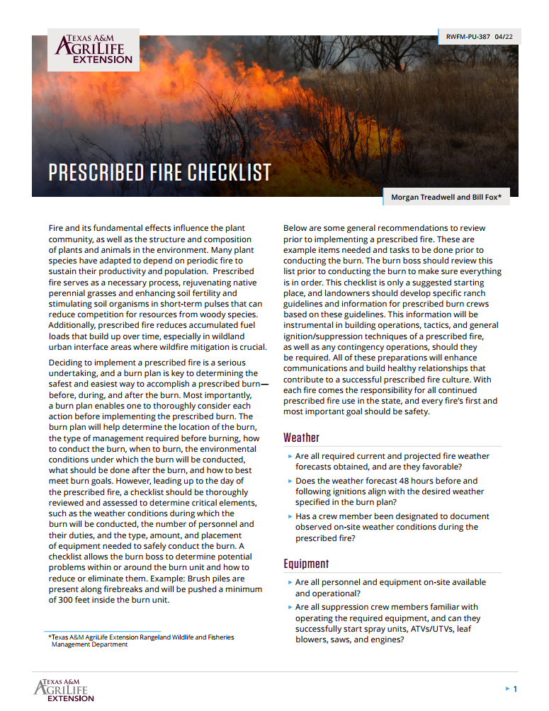 Prescribed Fire Checklist and Wildfire Ready Checklist - West Texas ...